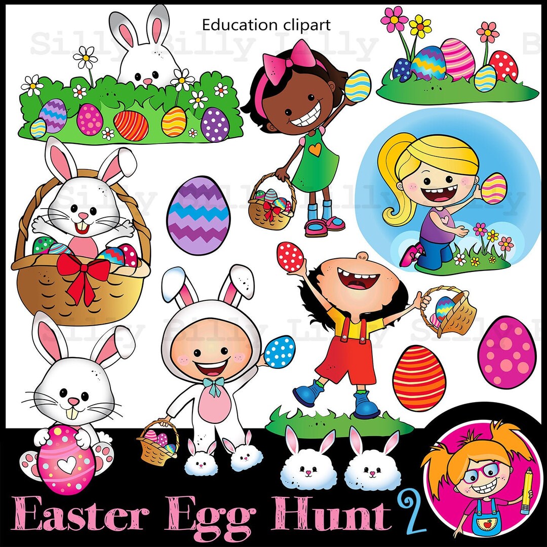 Easter 2 - Clipart Cute Children Hunting for Chocolate Eggs, and the ...