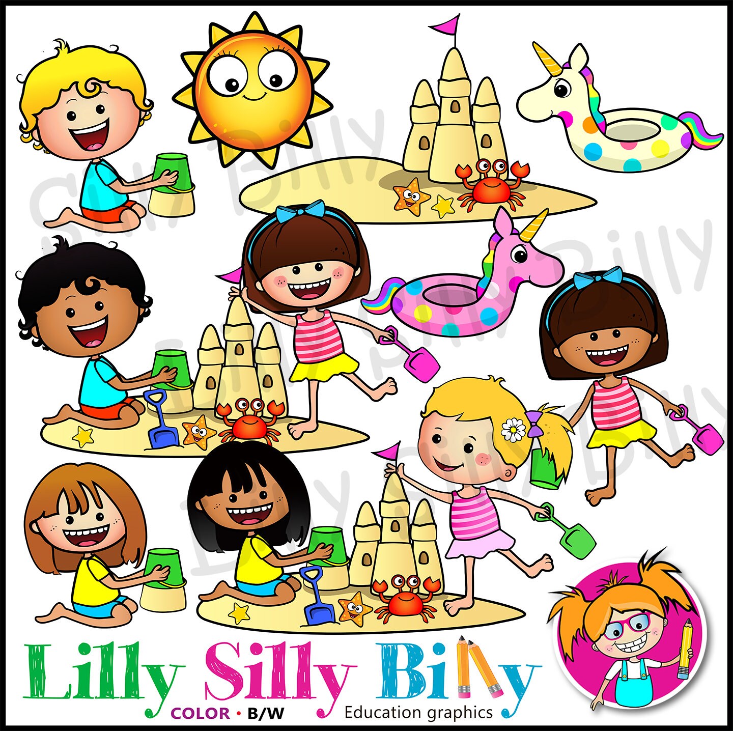 Beach Day Clipart Super Set in Color & Black/white. lilly - Etsy Australia