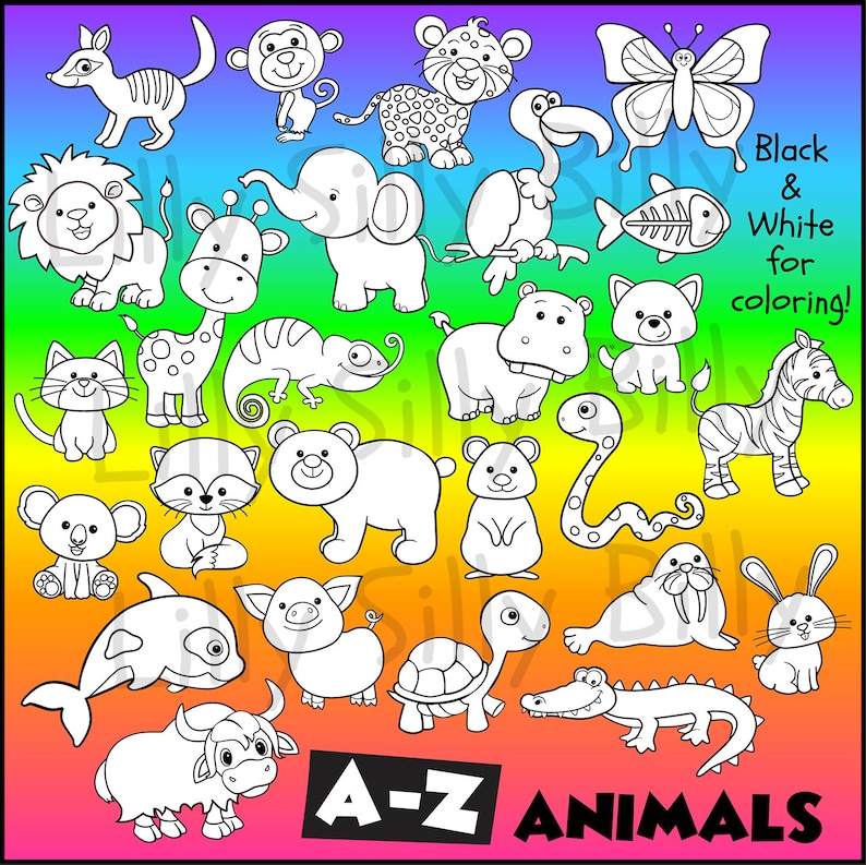 Animals A-Z Clipart. Black & White and Full Color Graphics. - Etsy