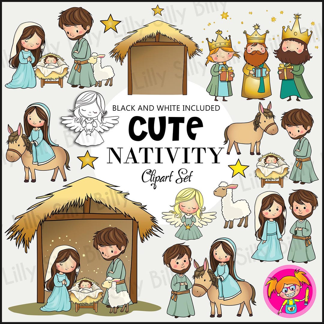 Nativity Clipart, Christmas Clipart, Wise Men, Mary & Joseph, Manger ...