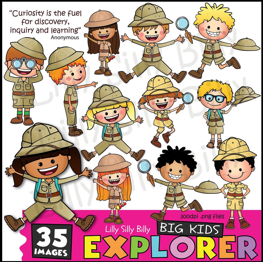 Explorers BIG KIDS. Black and White & COLOR Clipart, Small Commercial ...