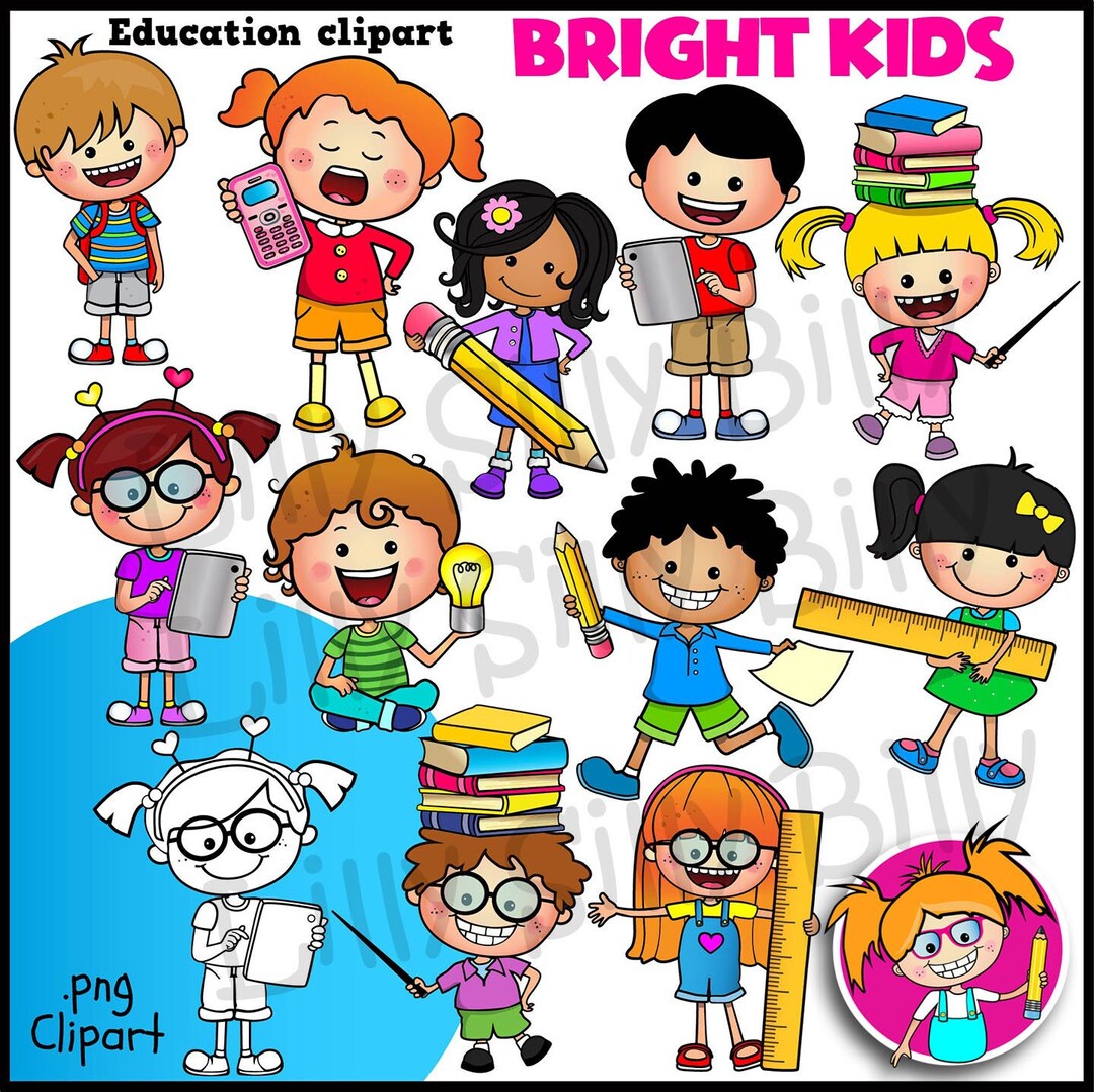 Bright Kids. Clipart, Black and White & COLOR, Small Commercial and ...