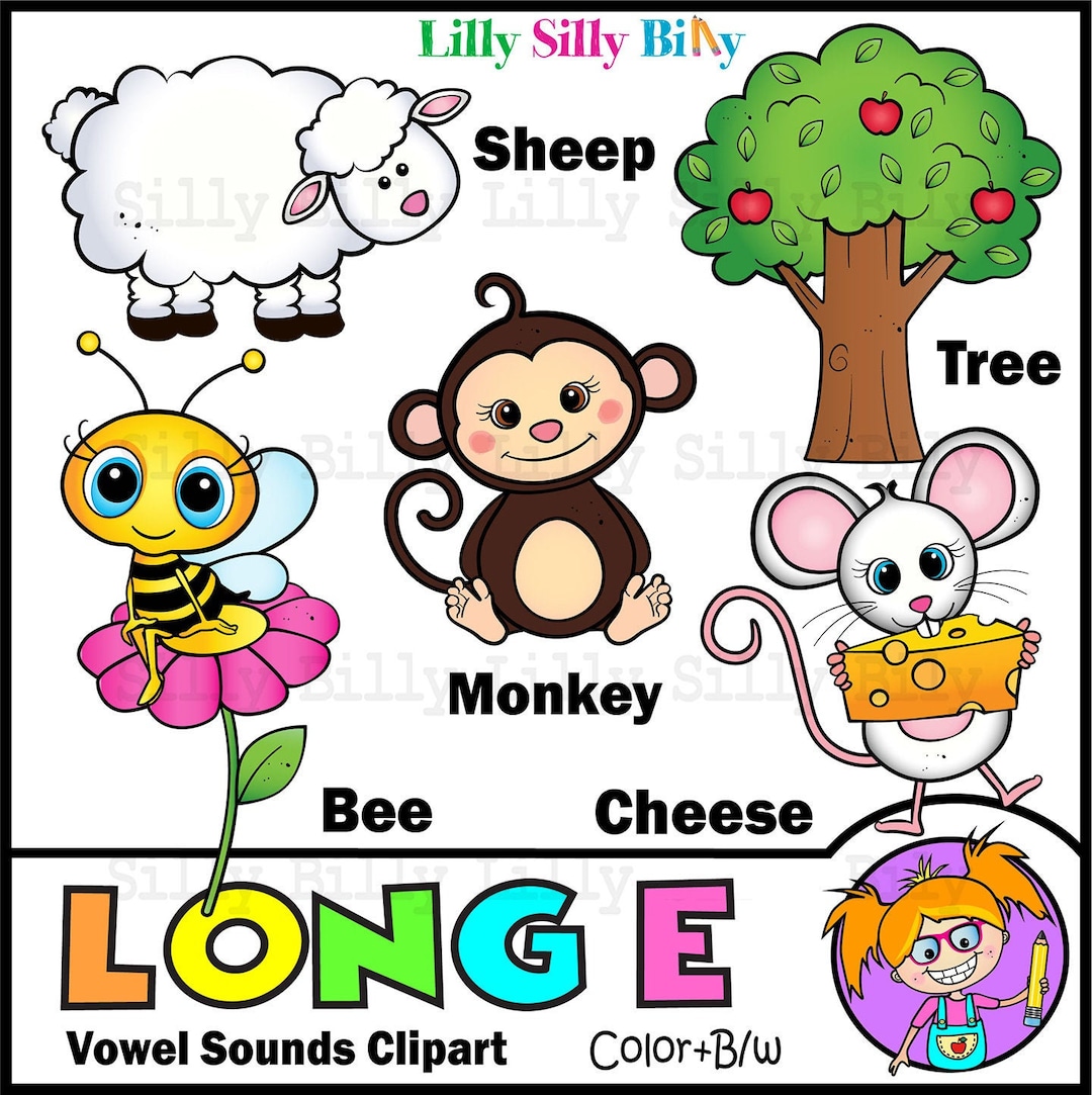 Phonics LONG E Vowel Sound - Clipart B/W & Color. {Lilly Silly Billy ...