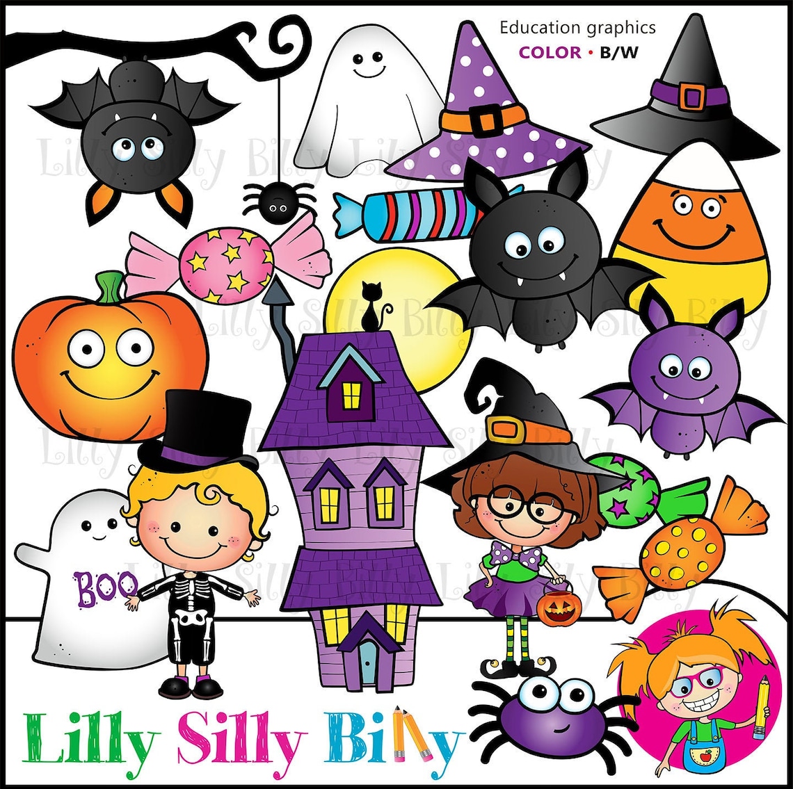Cute Halloween Clipart Not-so-scary Illustrations for Small | Etsy