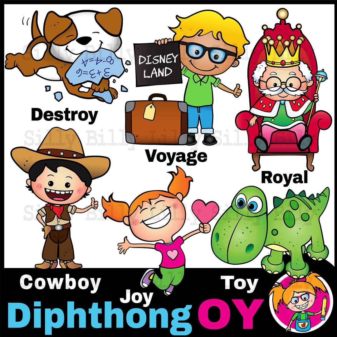 Diphthong '0Y'. Phonics, Illustrated Words - B/W & Color Clipart for ...