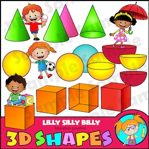 Kids With 3D Shapes Clipart Set, Small-commercial Use Education ...