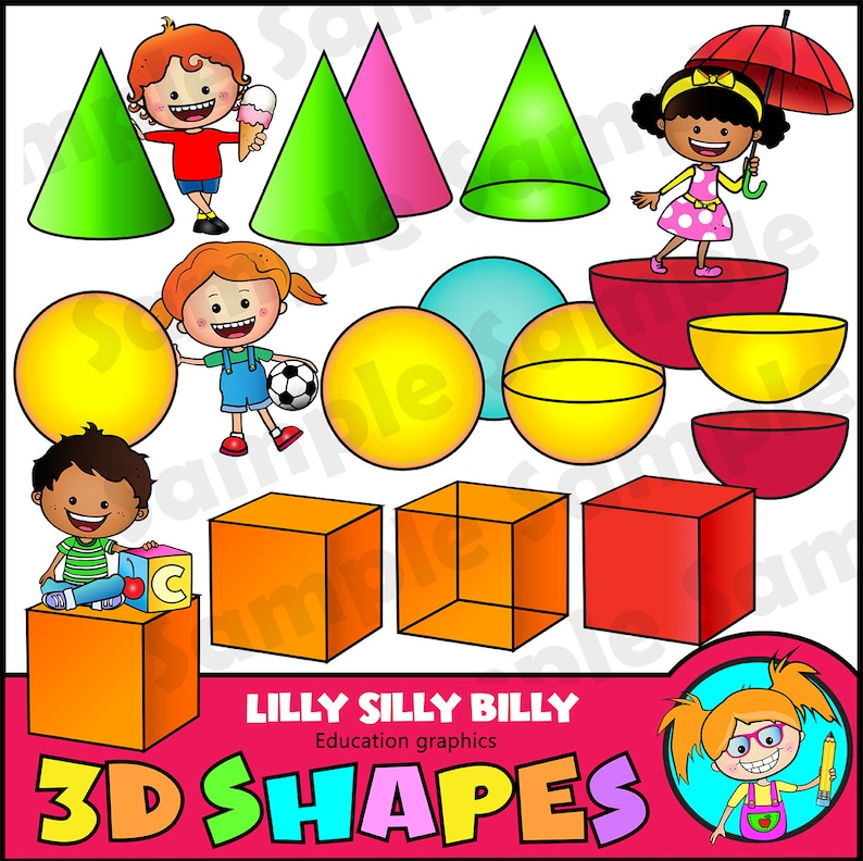 Kids with 3D Shapes clipart set Small-commercial use | Etsy