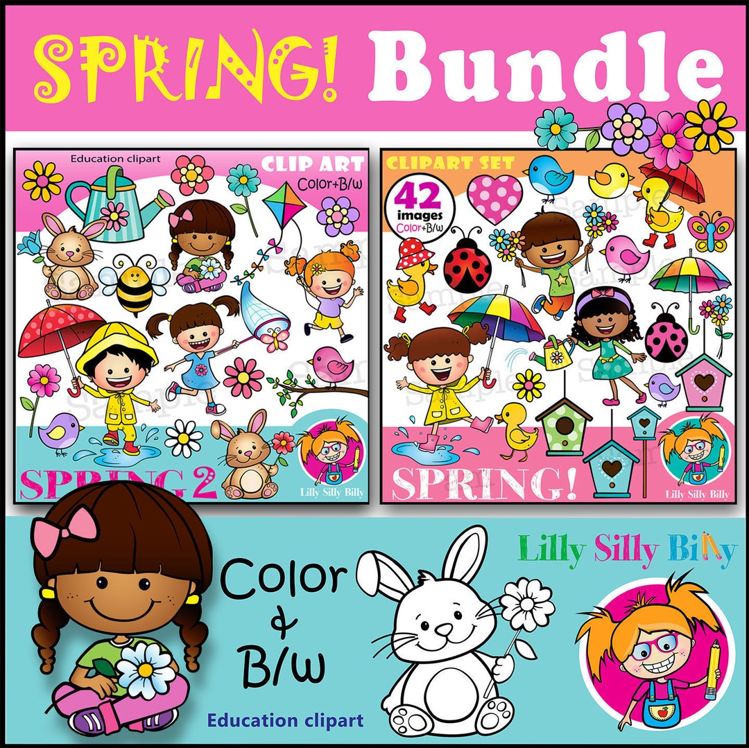 SPRING 1 & 2. Clipart Bundle. BLACK and WHITE and Color. Education ...