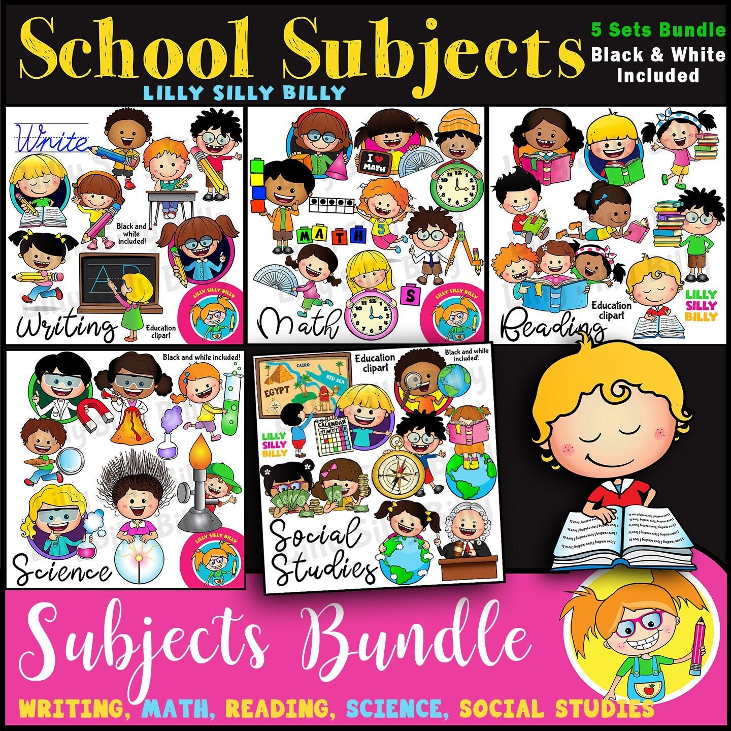 SUBJECTS, 5 Clipart Sets BUNDLE. Super Sweet Digital Images for ...