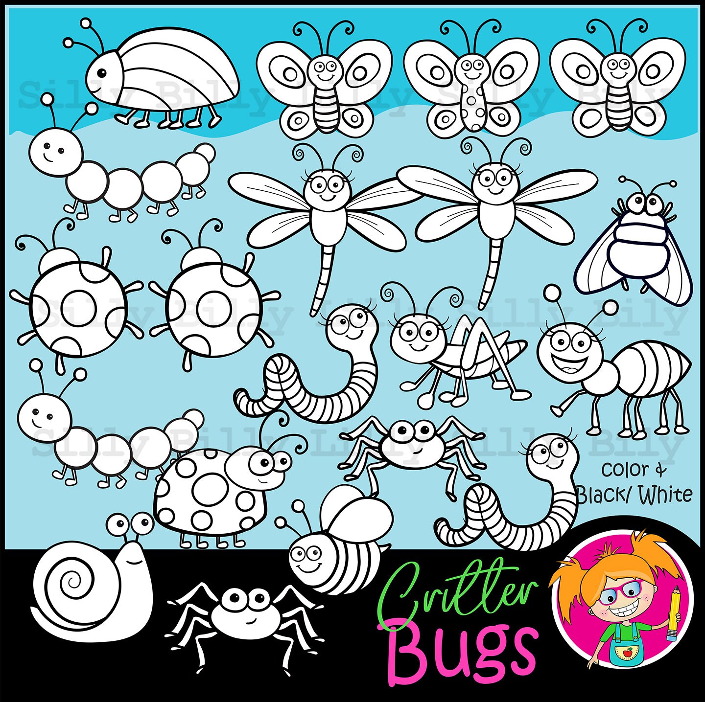 Clipart Bugs Cute Colorful Insects. Graphics for Small - Etsy