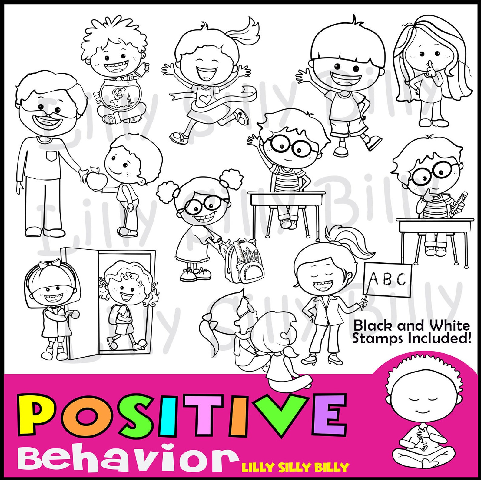 Positive Behaviour 2 Clipart in BLACK & WHITE/ Full Color. Small ...