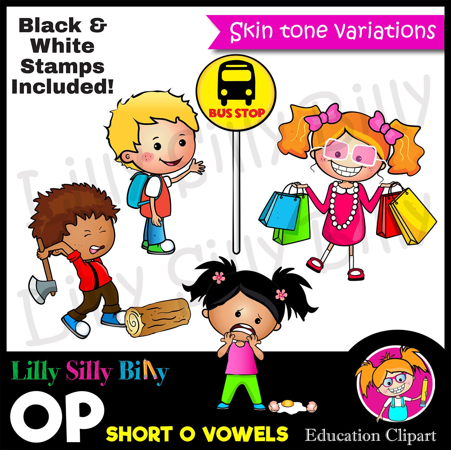 Phonics SHORT 0 Word Family op Words B/W & Color Clipart. - Etsy