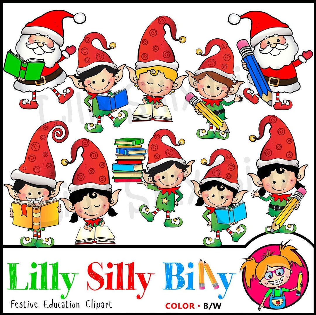 Elf School. Whimsical and Festive Elves, Learning. Clipart for Small ...