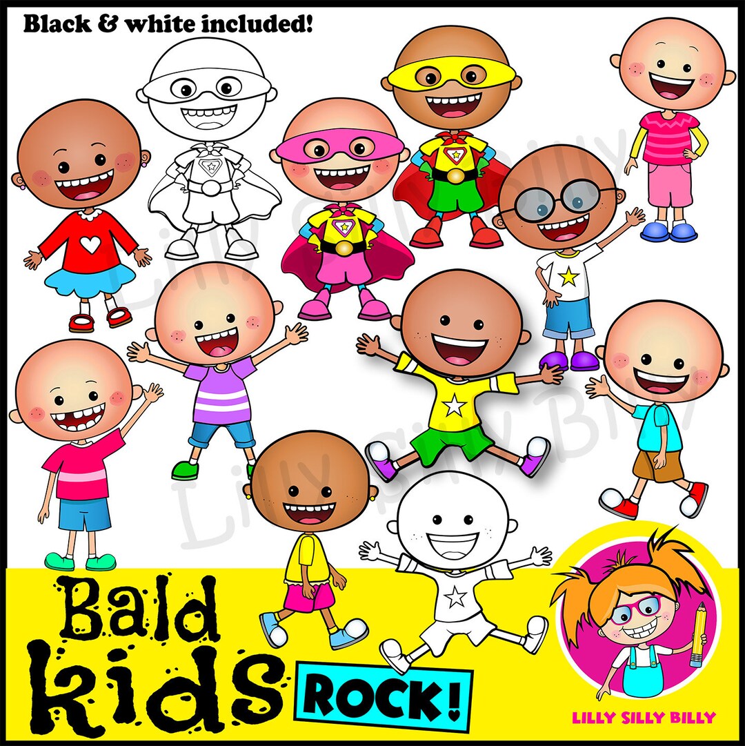 Bald Kids Rock!. Clipart of Cute Bald Children in Color & Black/white ...