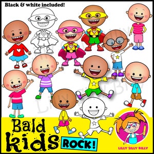 Bald Kids Rock!. Clipart of Cute Bald Children in Color & Black/white ...