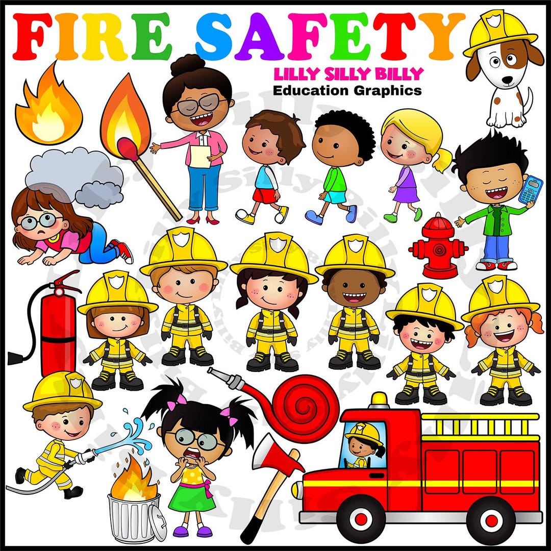 Fire Safety. Clipart Illustrations of Fire Fighters and Fire Awareness ...