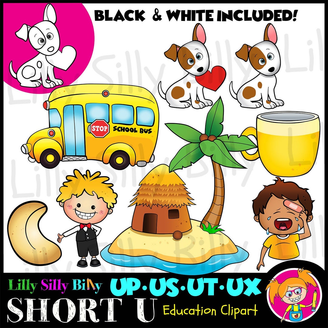 CVC - Short U Vowel MINI SET 3 (up, Us, Ut, Ux) - B/W & Color Clipart ...