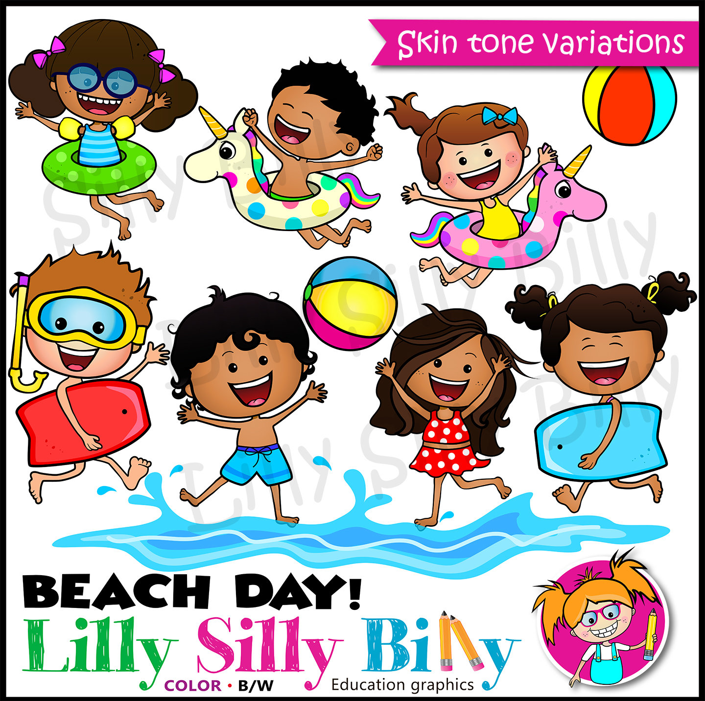 Beach Day Clipart Super Set in Color & Black/white. lilly - Etsy Australia