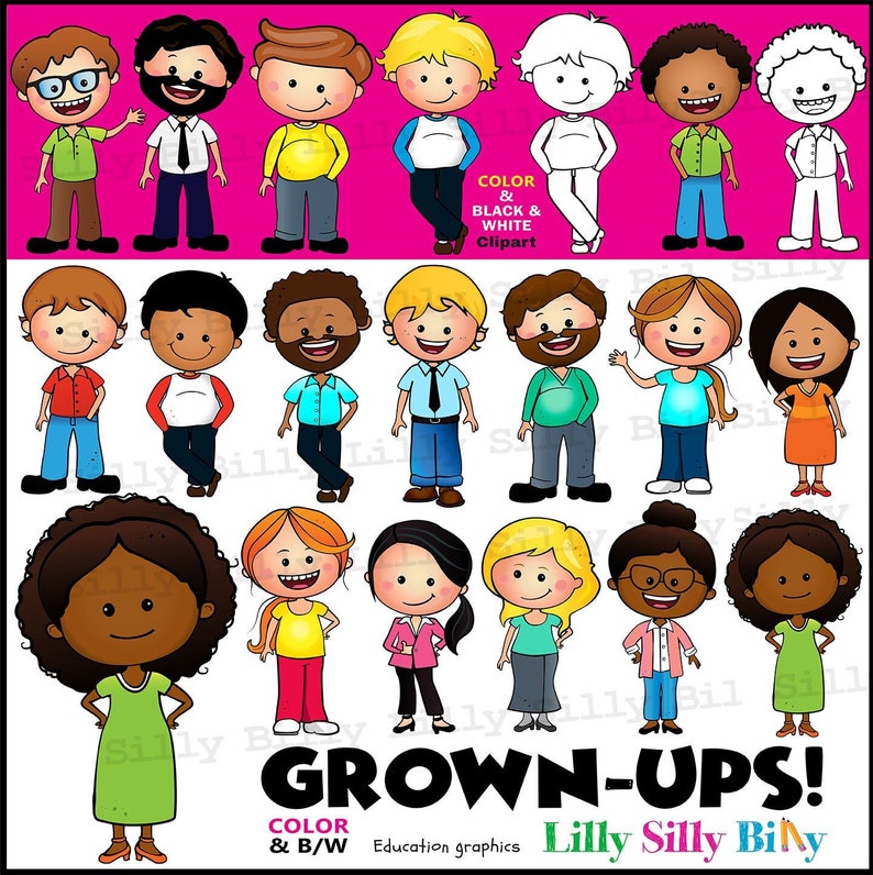 Grown-ups!. BLACK AND WHITE & Color Character Clipart. for Small ...