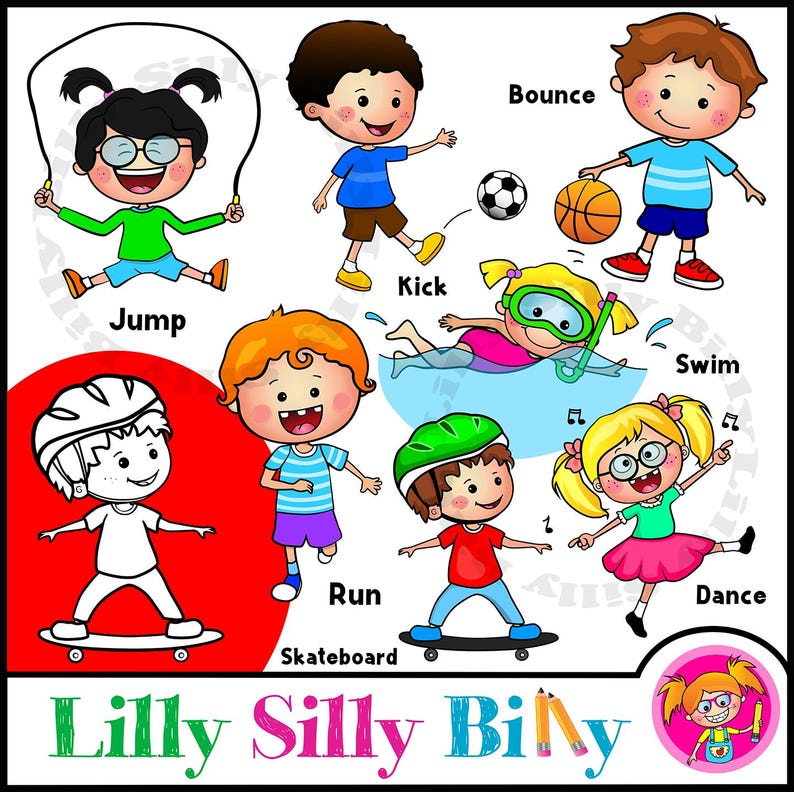 Action Verbs Clipart | Hand-drawn Kids Verbs Clipart | ESL Clipart ...