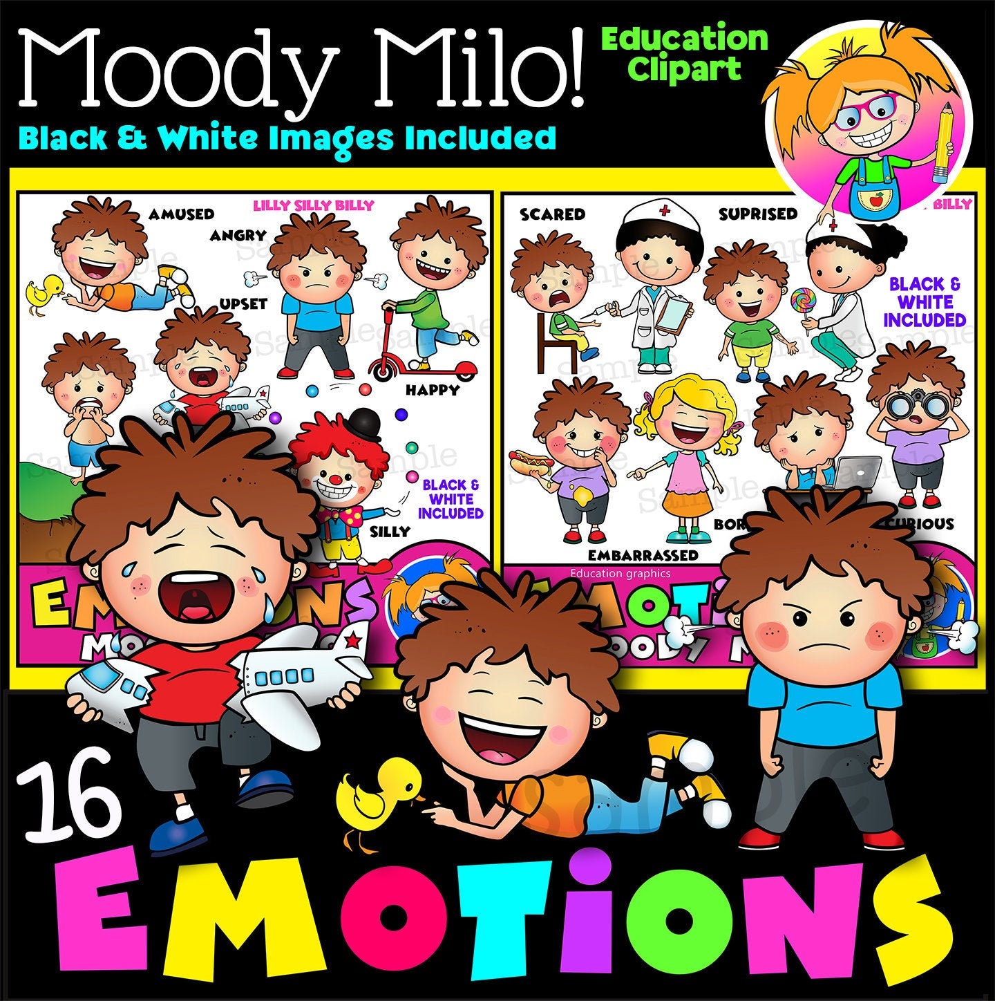 Emotions Clipart - Moody Milo! Lilly Silly Billy, Super Sweet Digital ...