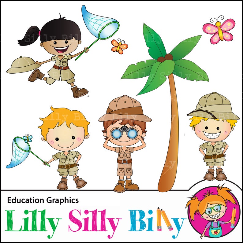 SAFARI, Hiking and Exploring Clip Art, Characters in Safari Suits ...