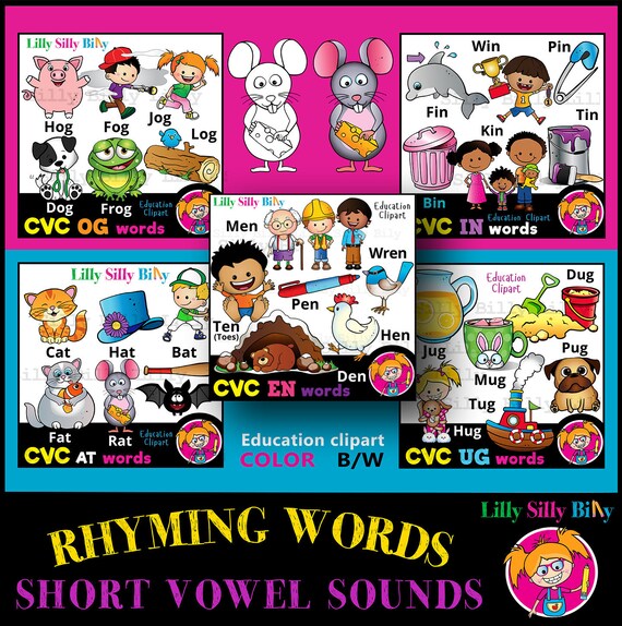 Clip Art VALUE BUNDLE. CVC Rhyming Words short Vowels. 62 | Etsy