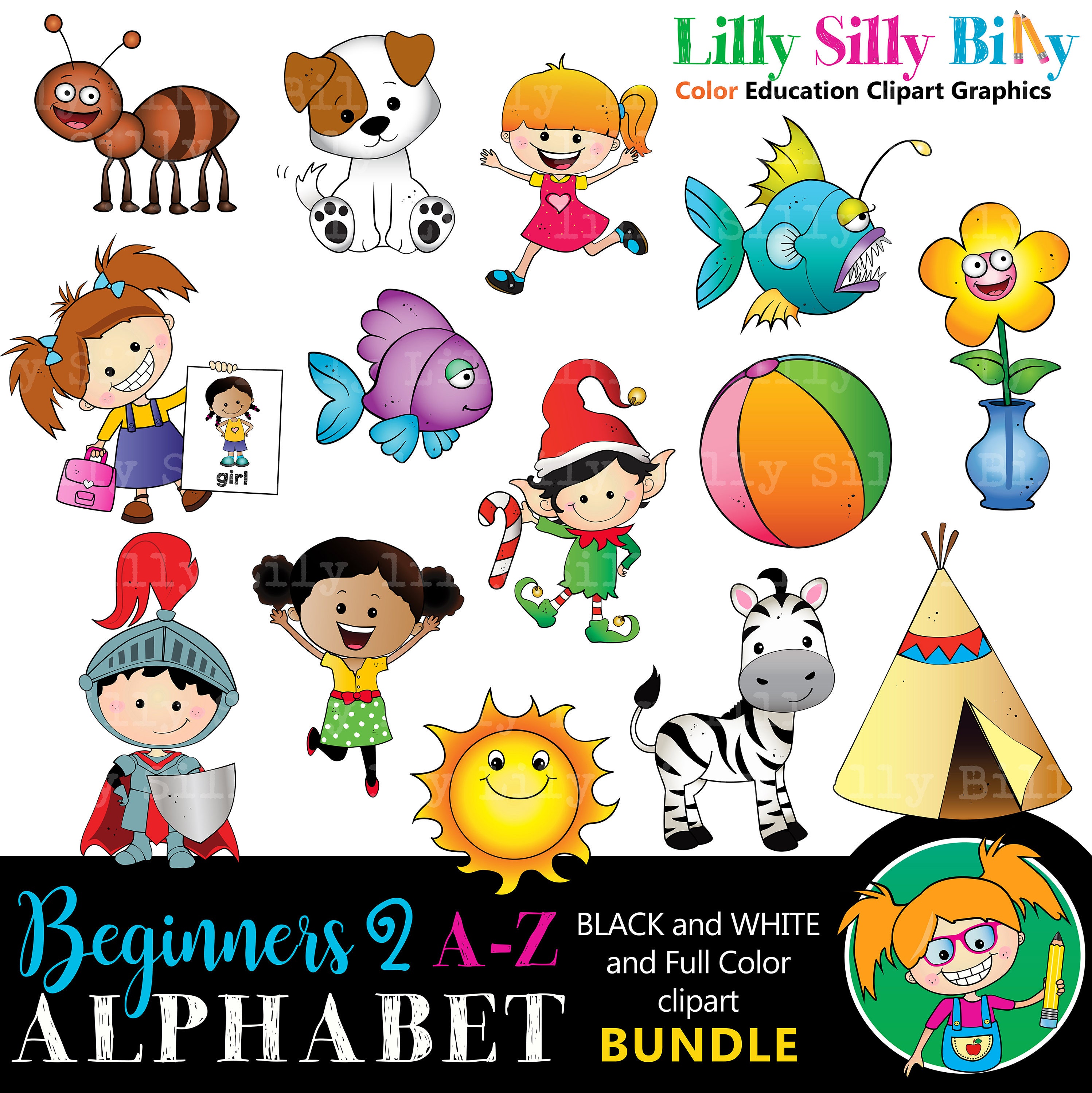Alphabet Pictures Phonics, Beginners 2, A-Z Short Words. BLACK and ...