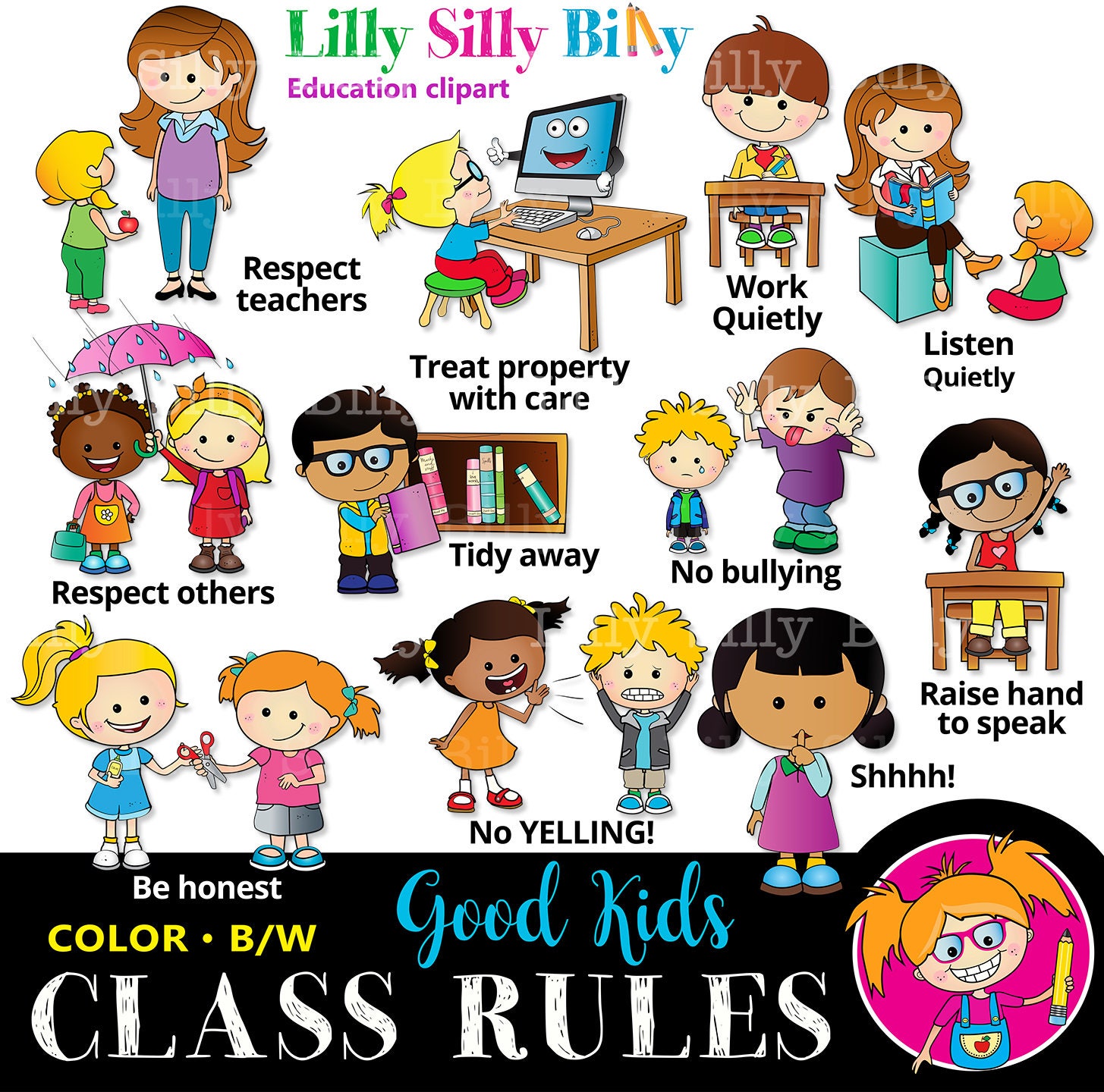 Classroom Rules BLACK AND WHITE And Color Educational Etsy