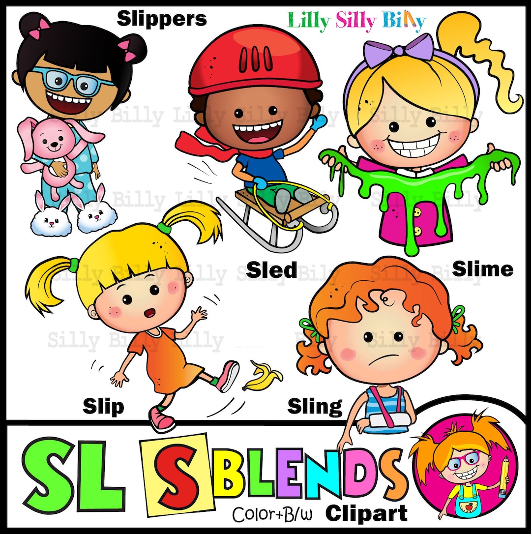 S Blends (sl), Black and White and Color Clipart. Word Illustrations ...