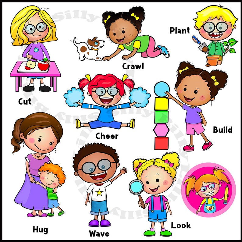 Action Verbs Clipart | Hand-drawn Kids Verbs Clipart | ESL Clipart ...