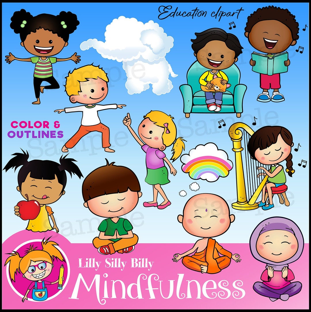 Mindfulness 2 Clipart. BLACK and WHITE and Color. Education Graphics of ...