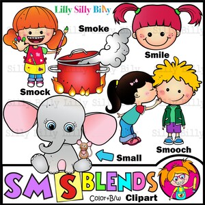 S Blends - 8 Set, Phonics, Clipart BUNDLE. Illustrated Words to Engage ...