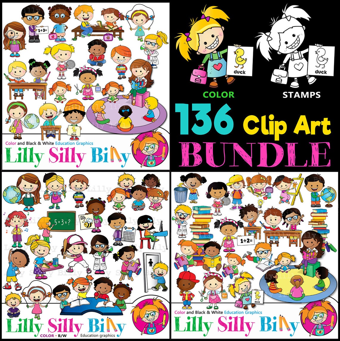 School Day Clipart Value BUNDLE 136 Graphics Children - Etsy
