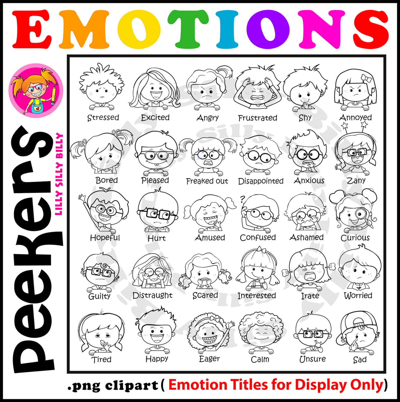 30 Emotions Clipart Peekers. 60 Color and Black/white Images. Super ...