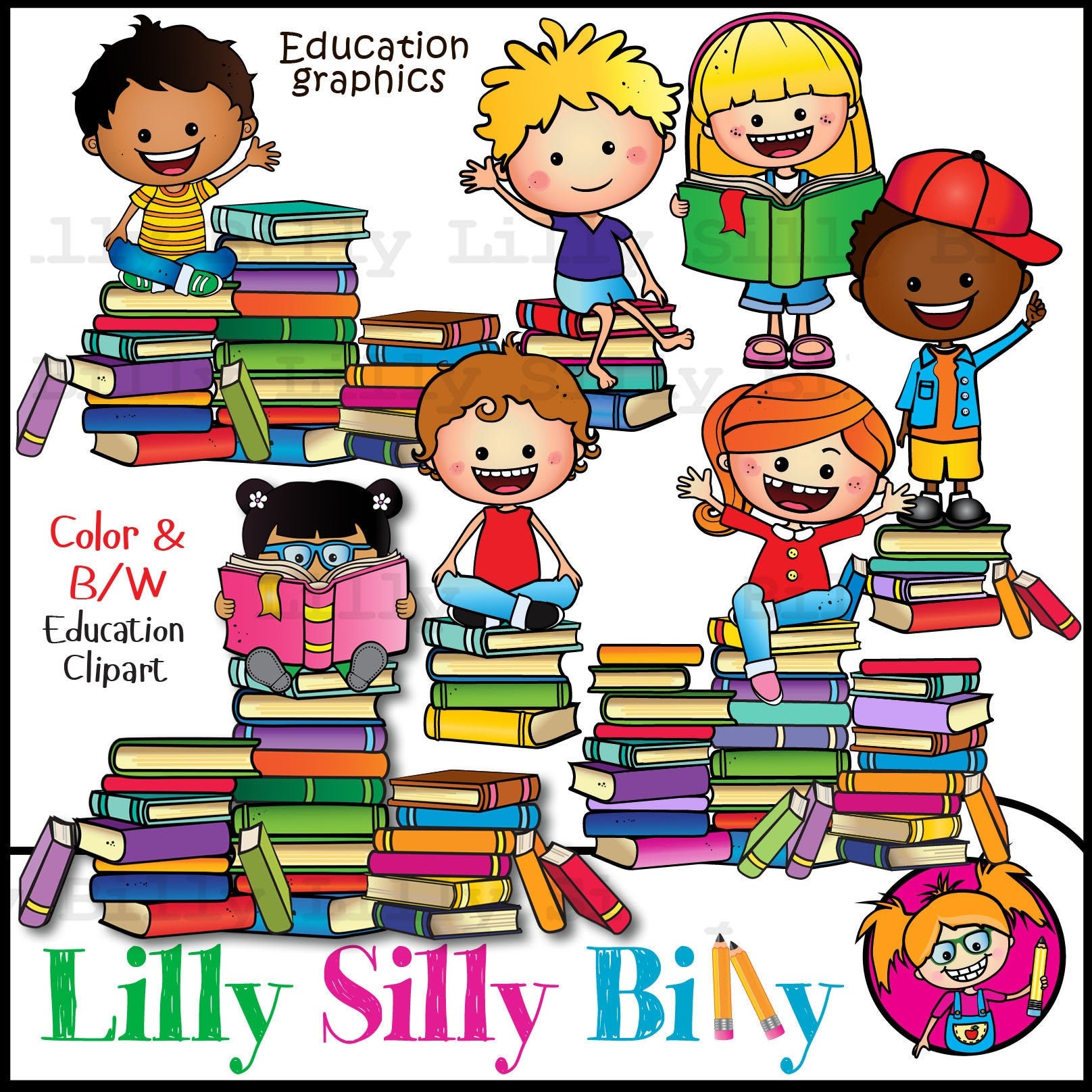 Bücher und mehr Bücher! - Clipart - Bücher und Lesen, Lilly Silly Billy ...