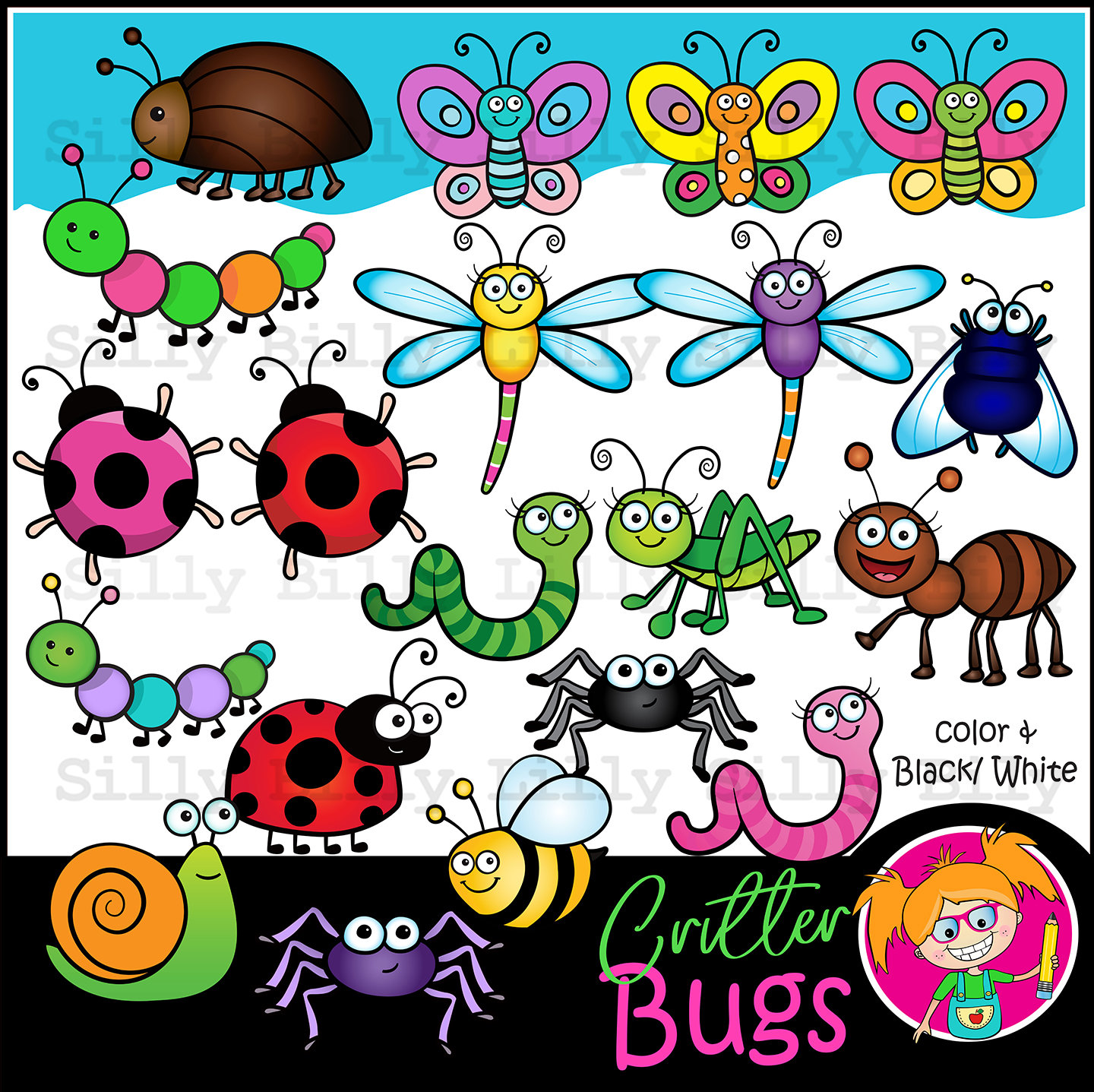Clipart Bugs Cute Colorful Insects. Graphics for Small - Etsy