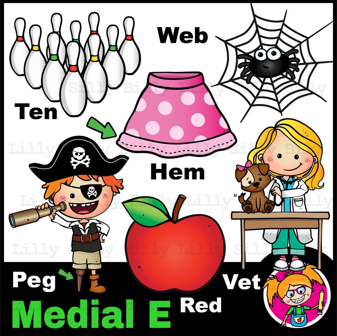 Medial ‘e’ Clip Art, Illustrated Words - B/W & Color Clipart for Small ...