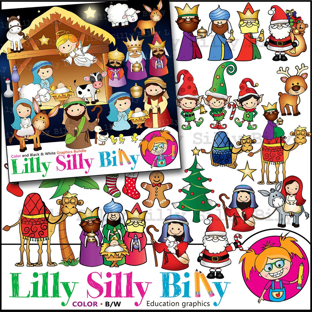 Nativity PLUS Santa - 84 Full Color and BLACK and WHITE Clipart Images ...