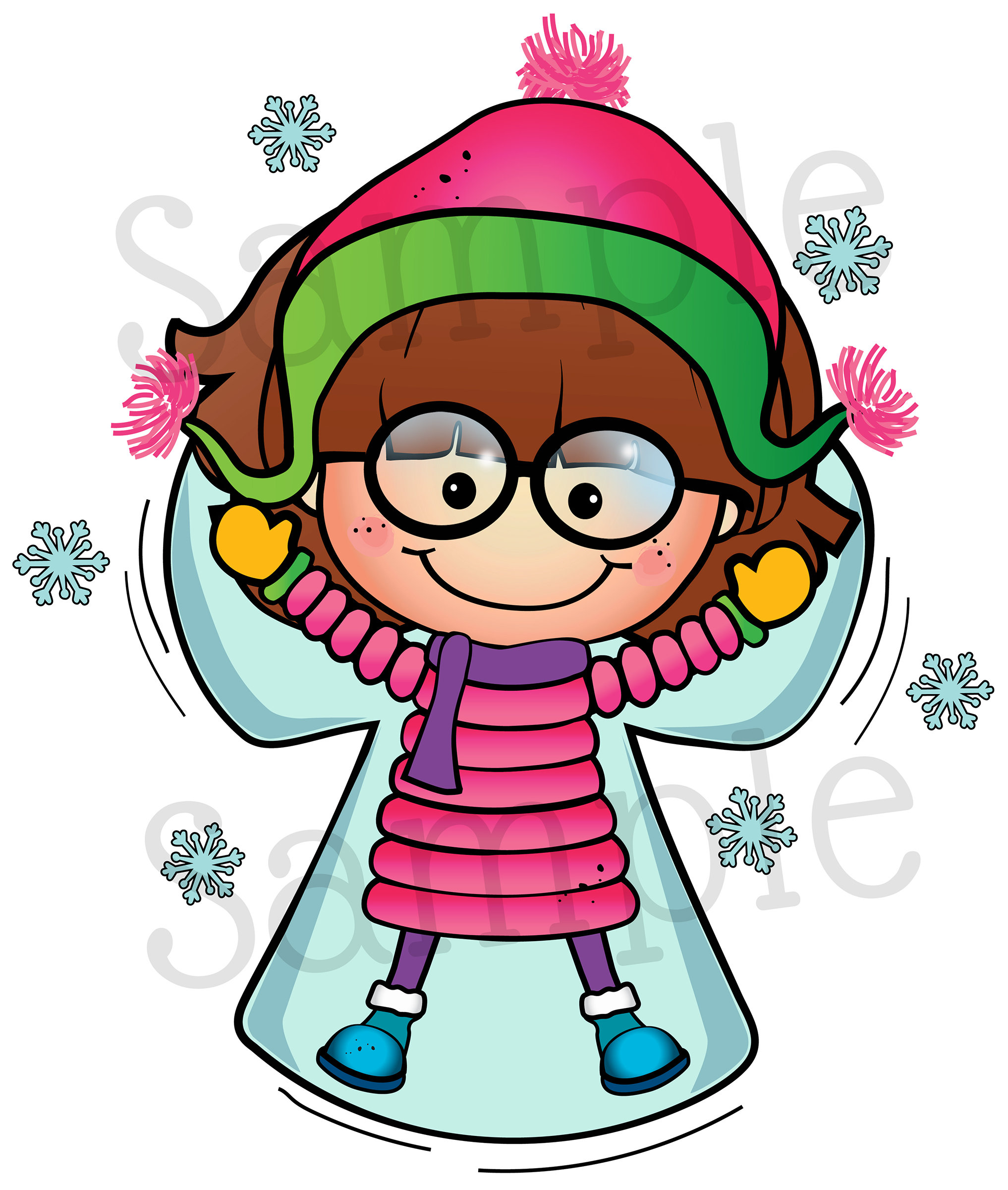 Winter Fun BLACK and WHITE/ and Full Color Clipart, Winter and Snow ...