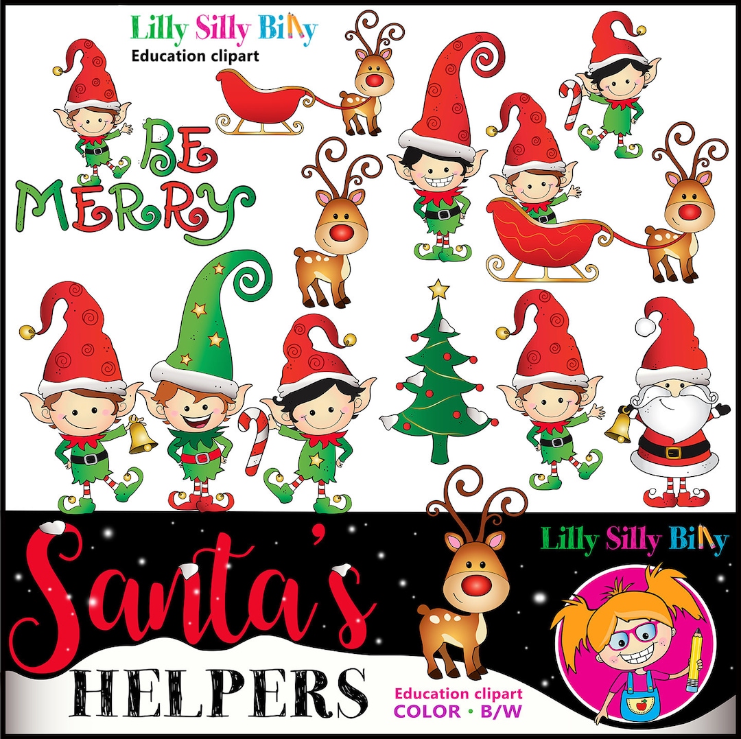 Santa's Lil Helpers - BLACK and WHITE/ and Full Color BUNDLE. Festive ...