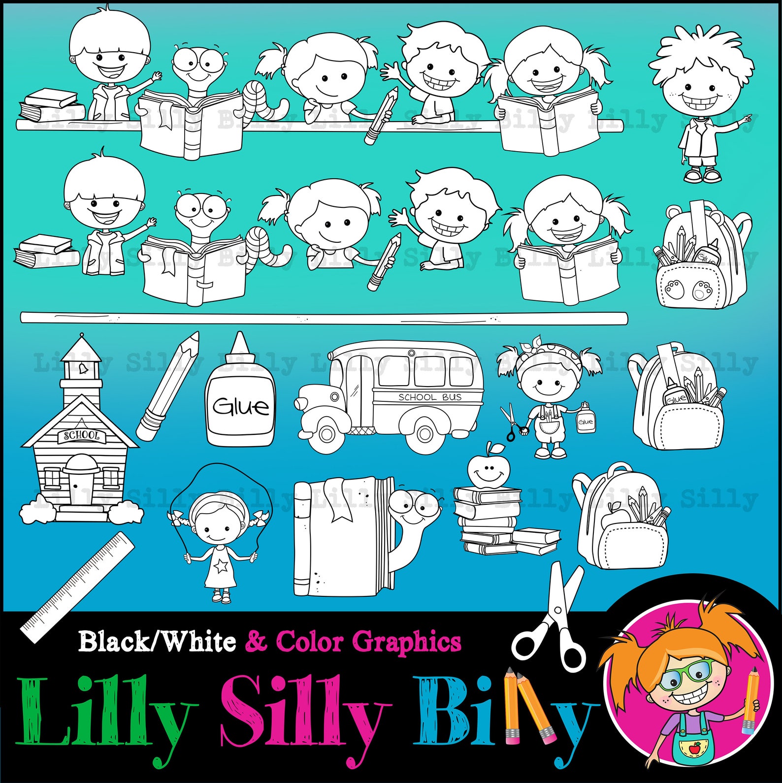 Back to School Clipart 48 Clipart Images BLACK and WHITE & - Etsy