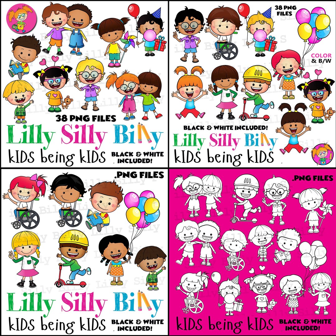 Kids Being Kids - Variety Mix. BLACK AND WHITE & Color Clipart. {lilly ...