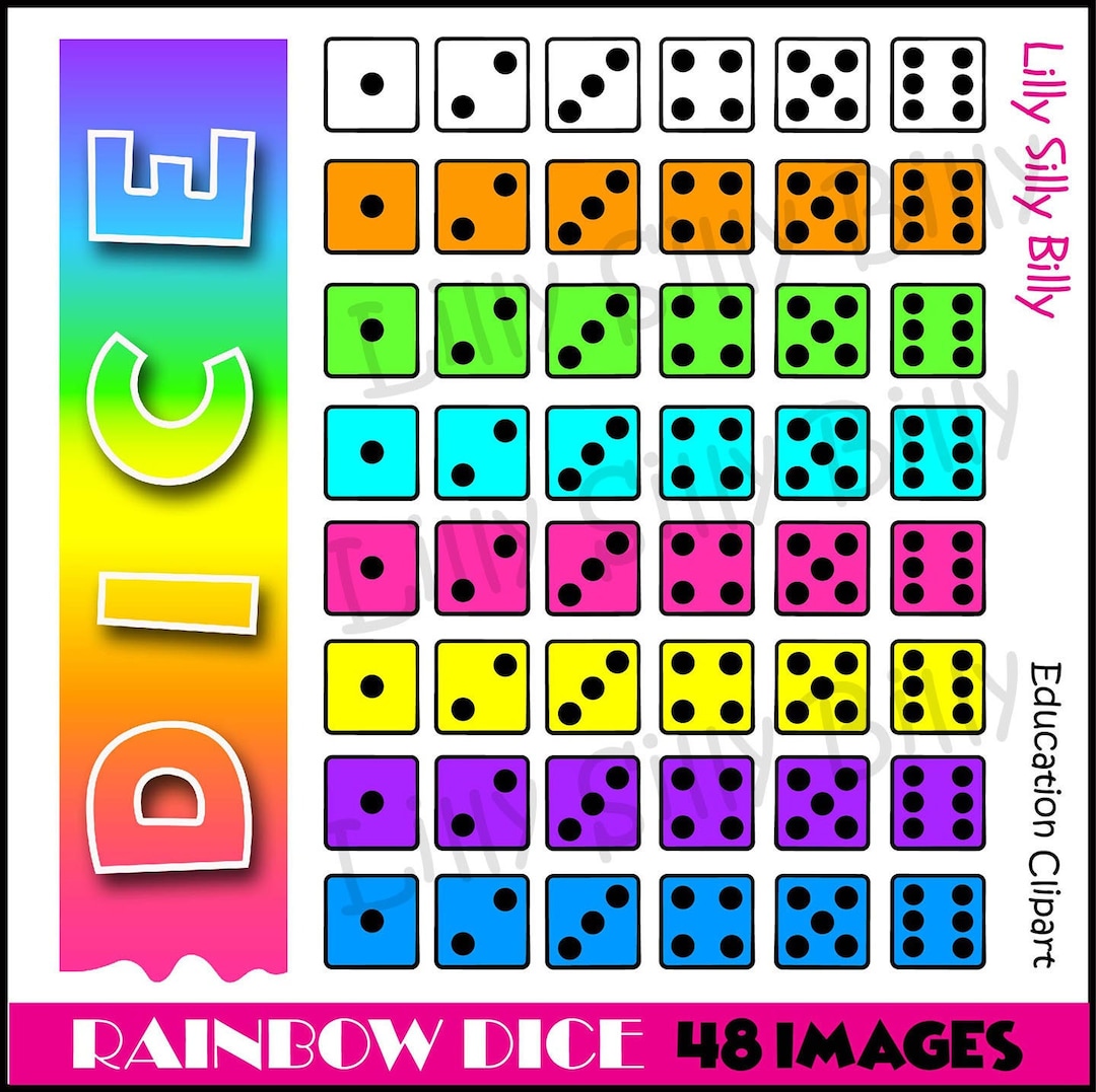 Rainbow Dice. Clipart Dice in a Variety of Colors. Small Commercial ...