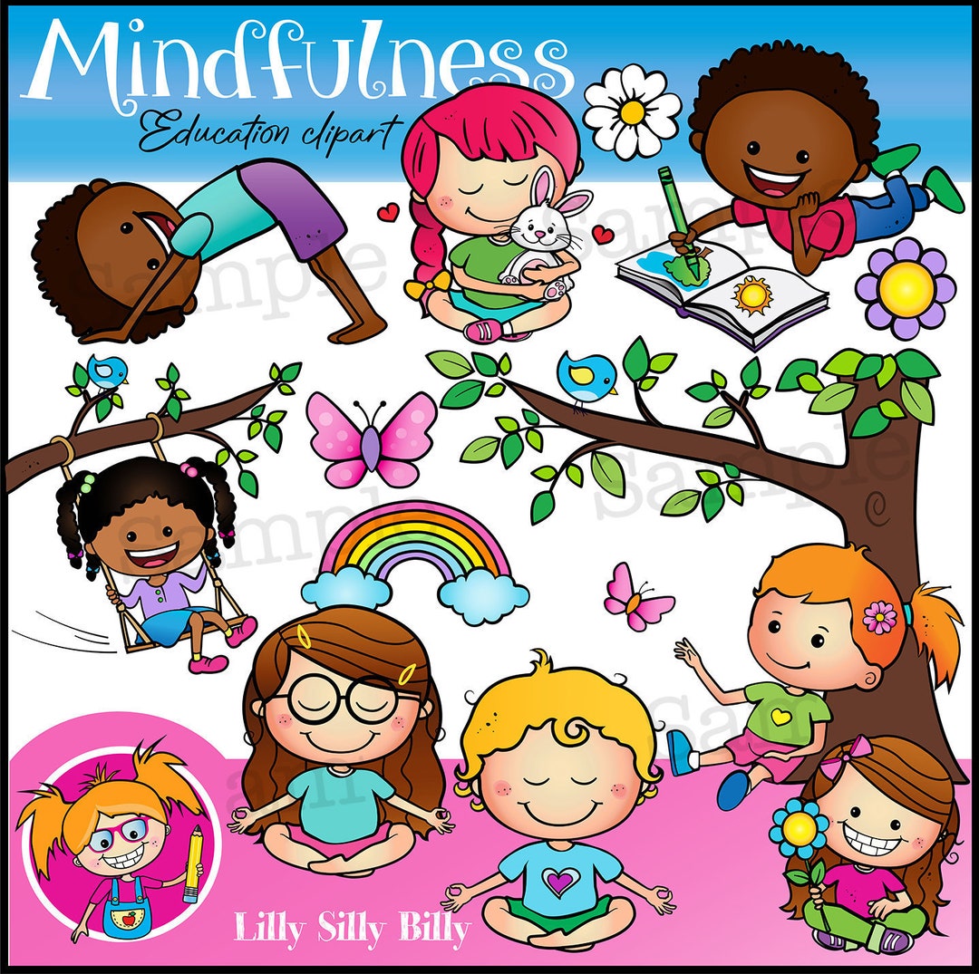 Mindfulness Clipart. BLACK and WHITE and Color. Education Graphics of ...