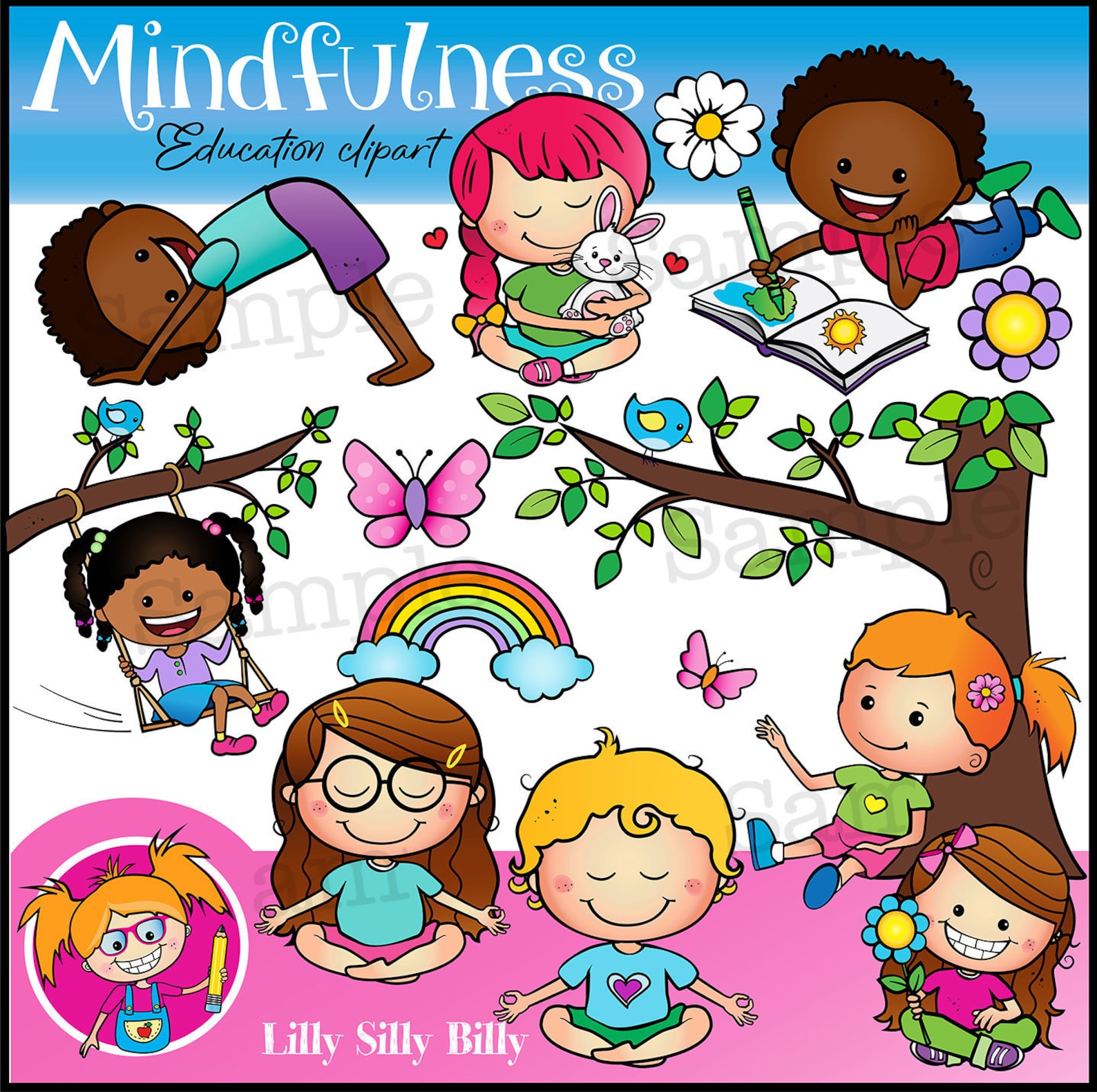 Mindfulness Clipart. BLACK and WHITE and Color. Education Graphics of ...