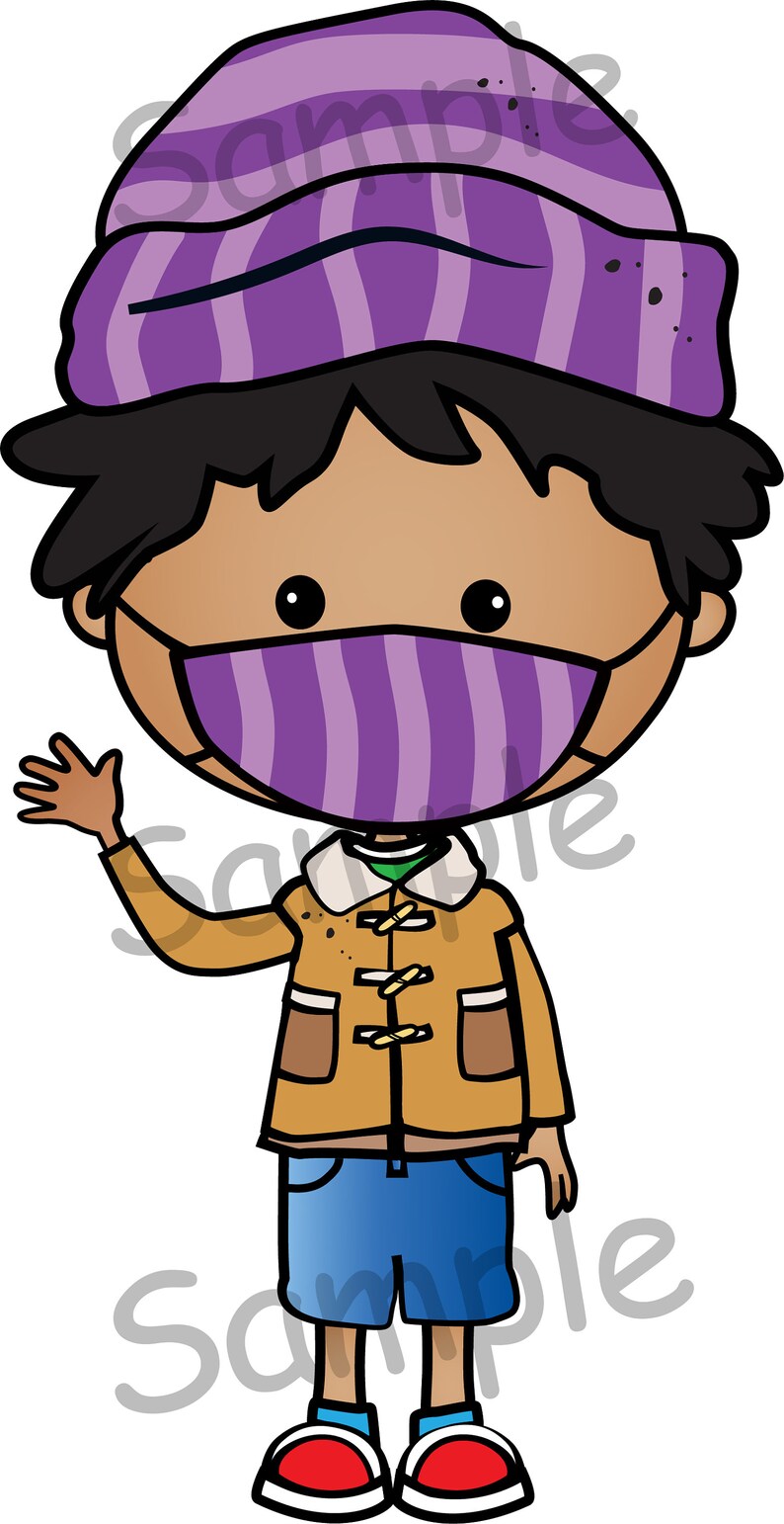 Happy BIG Kids wearing masks Clipart. BLACK and WHITE and | Etsy