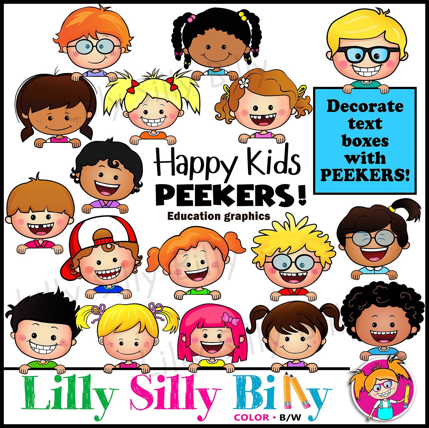 Happy Kids Clipart Peekers, Value Bundle - Smiling Children, Peeking ...