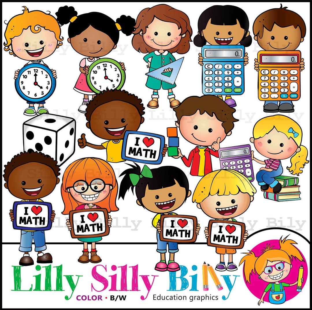 I Love Maths, Clipart of Kids Enjoying Mathematics and Counting, Cute ...