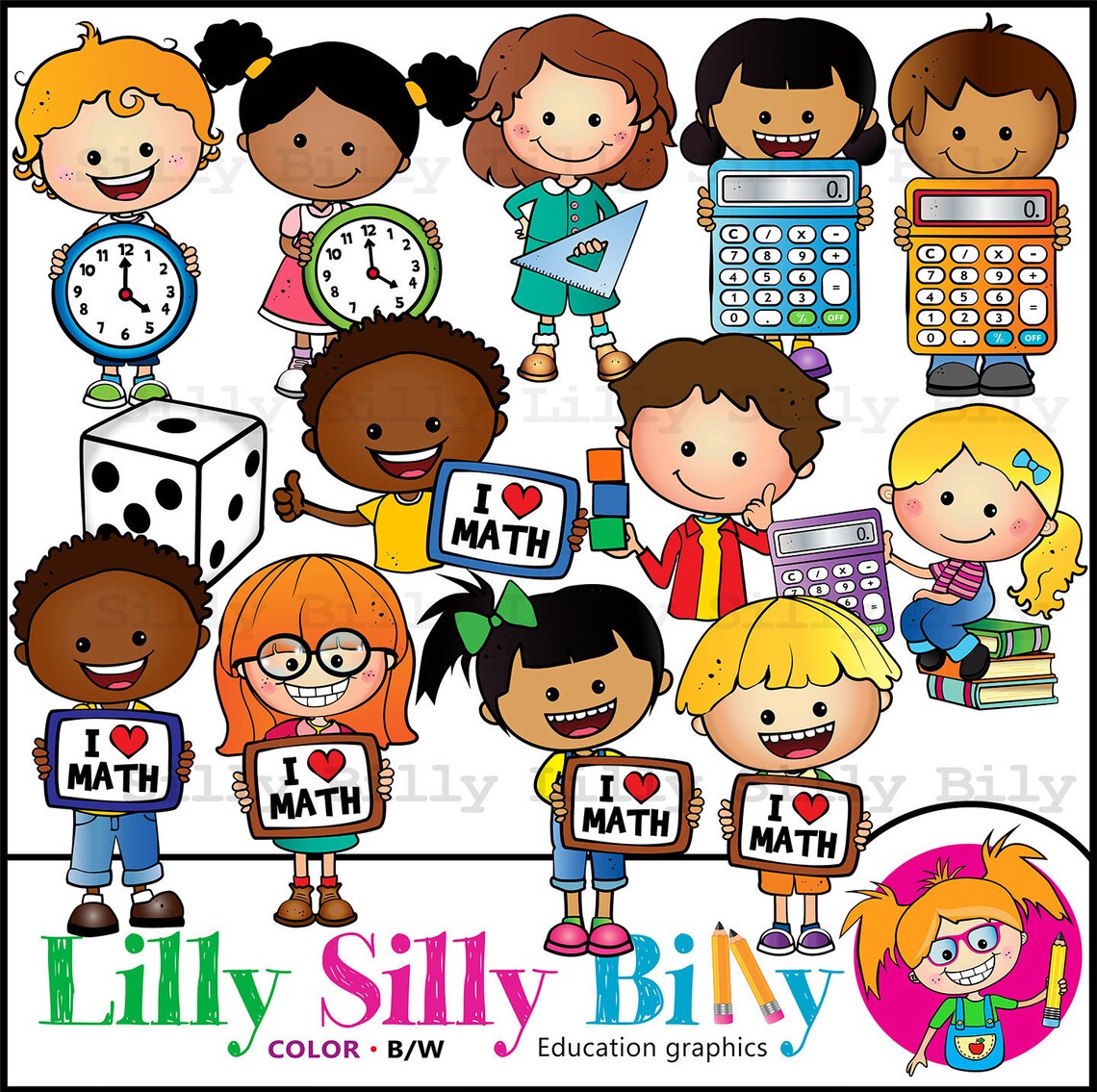 I Love Maths Clipart of Kids Enjoying Mathematics and - Etsy
